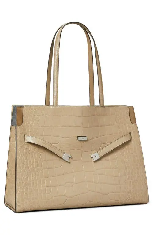 Tory Burch Lee Radziwill Croc-Embossed Leather Tote - Ginger Leaf